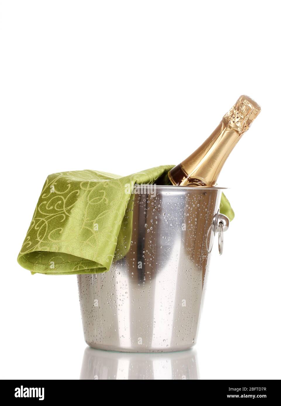 Bottle of champagne in bucket isolated on white Stock Photo - Alamy