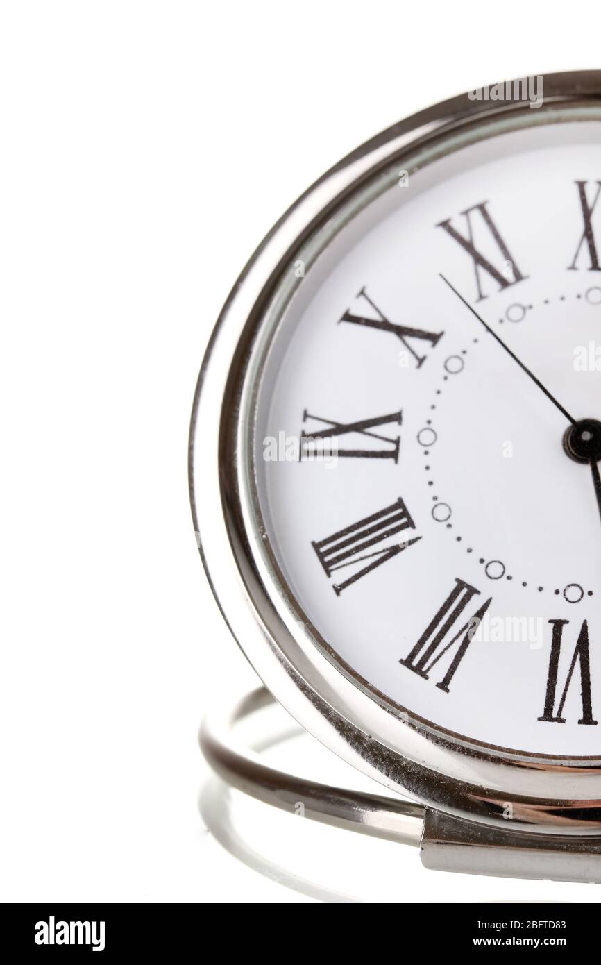 Clock close-up isolated on white Stock Photo - Alamy