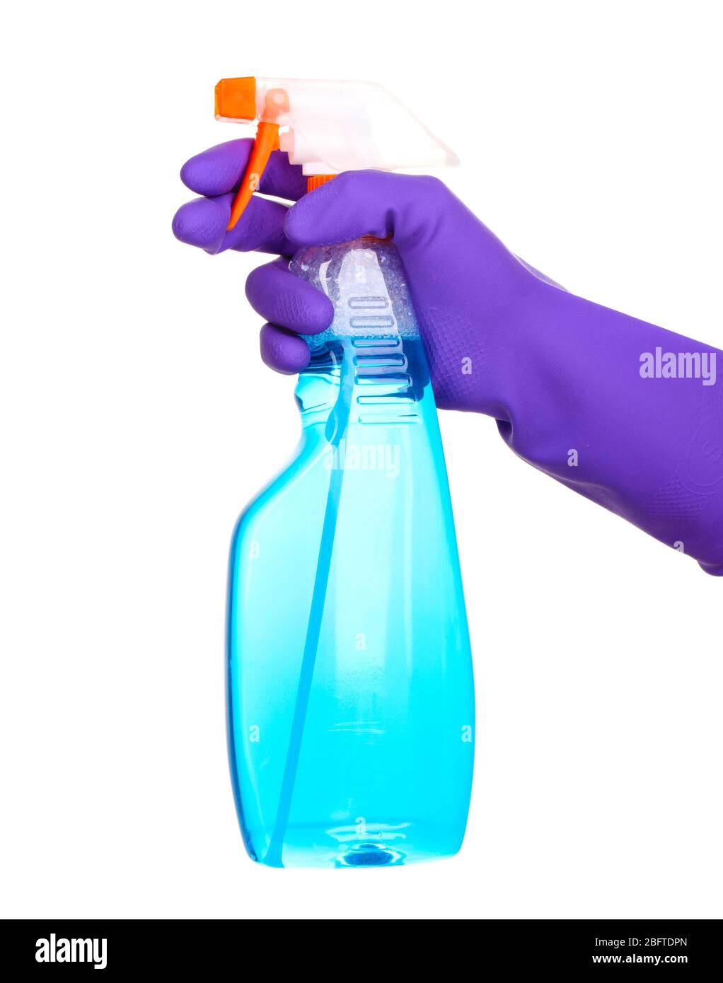 Cleaning spray in hand isolated on white Stock Photo - Alamy