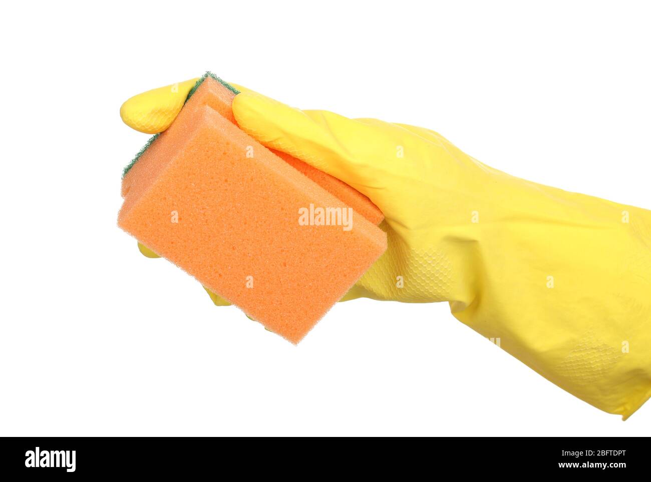 Sponge in hand isolated on white Stock Photo - Alamy