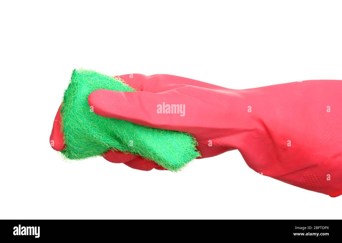 Sponge in hand isolated on white Stock Photo - Alamy