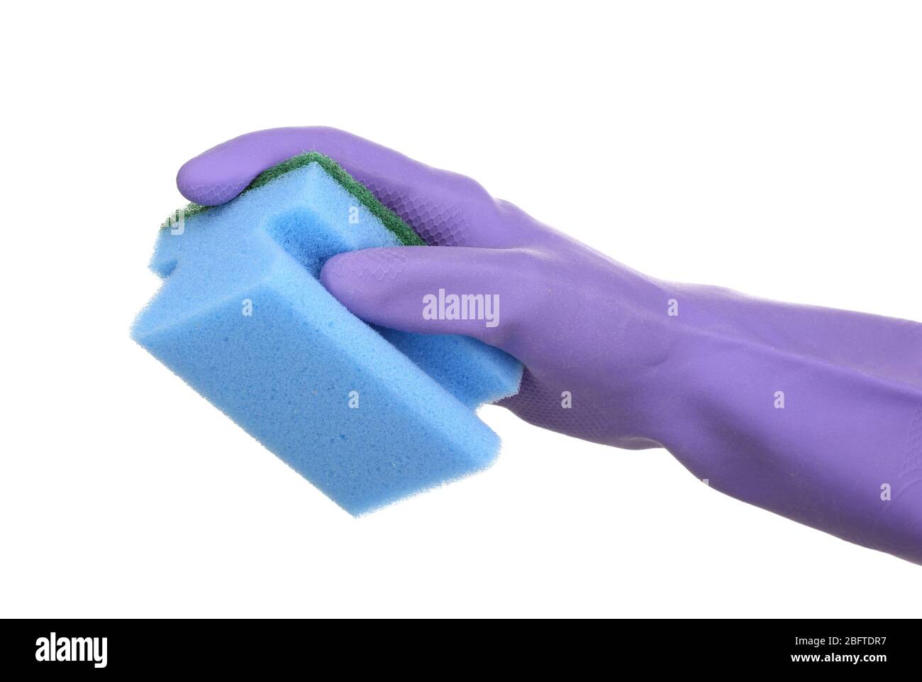 Sponge in hand isolated on white Stock Photo - Alamy