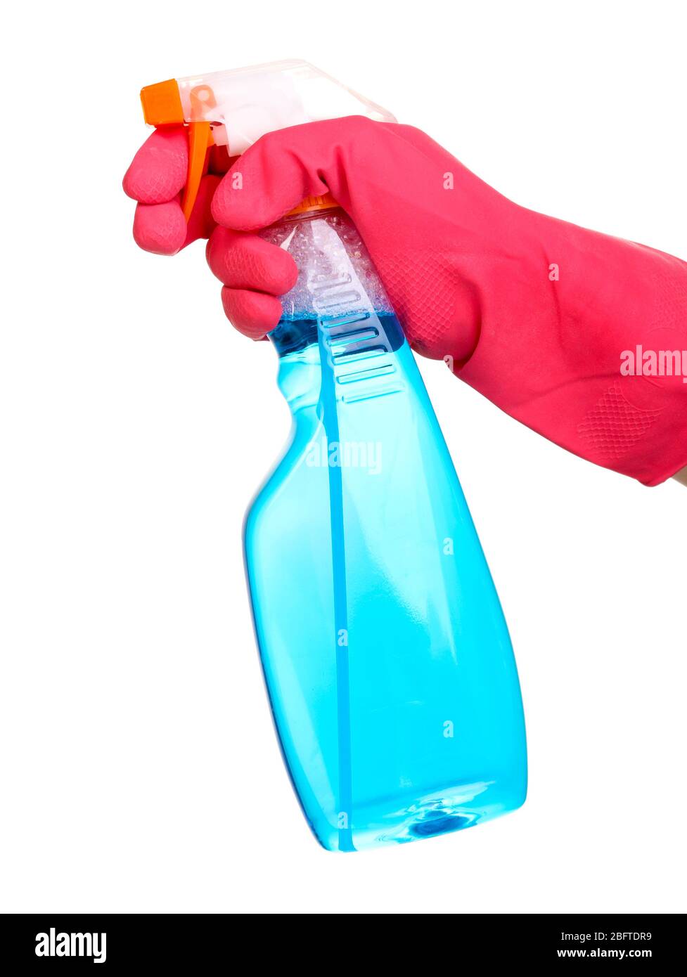 Cleaning spray in hand isolated on white Stock Photo - Alamy