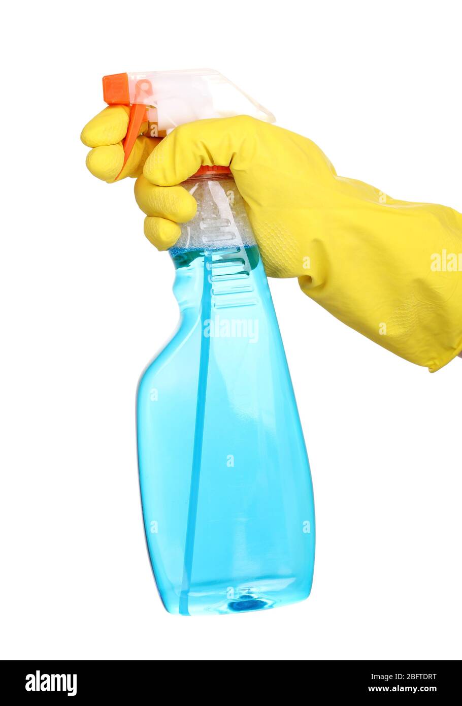 Cleaning spray in hand isolated on white Stock Photo - Alamy