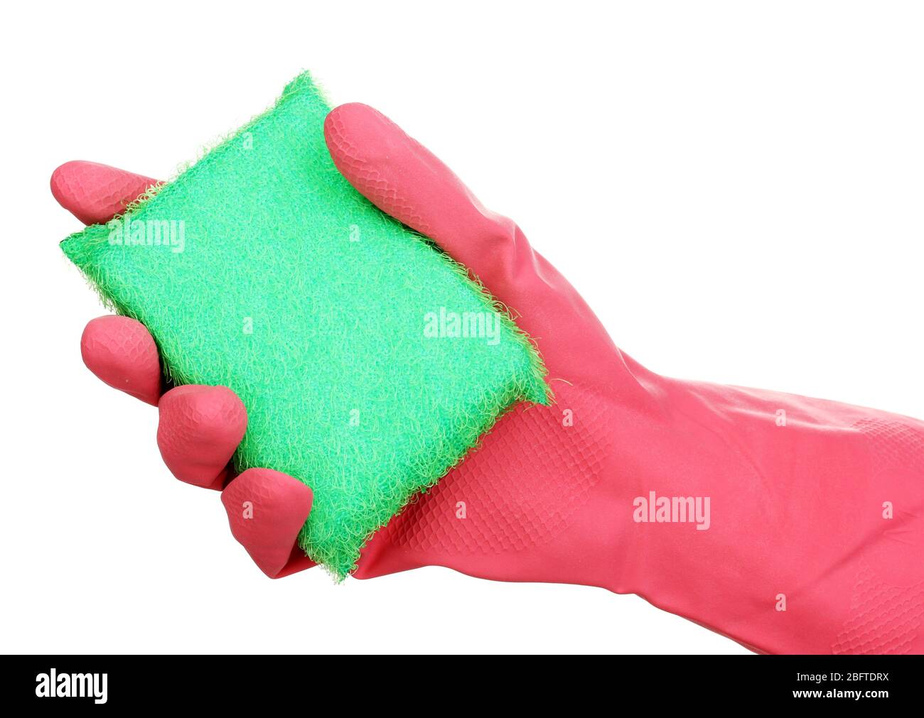 Sponge in hand isolated on white Stock Photo - Alamy
