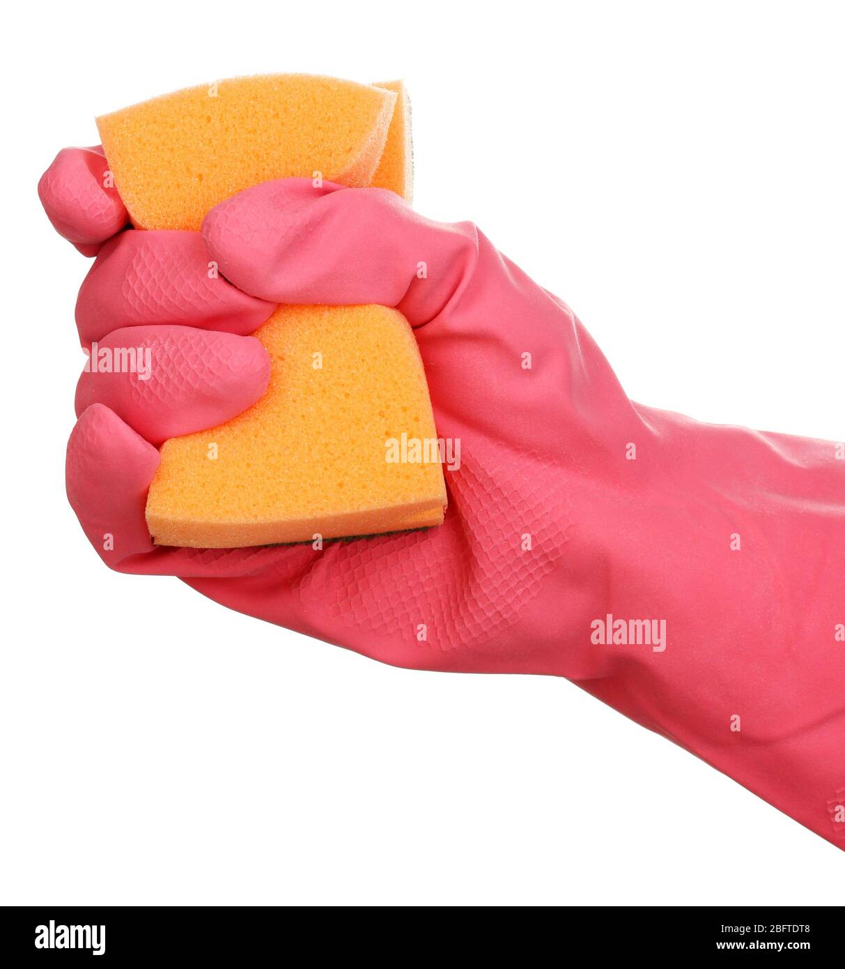 Sponge in hand isolated on white Stock Photo - Alamy