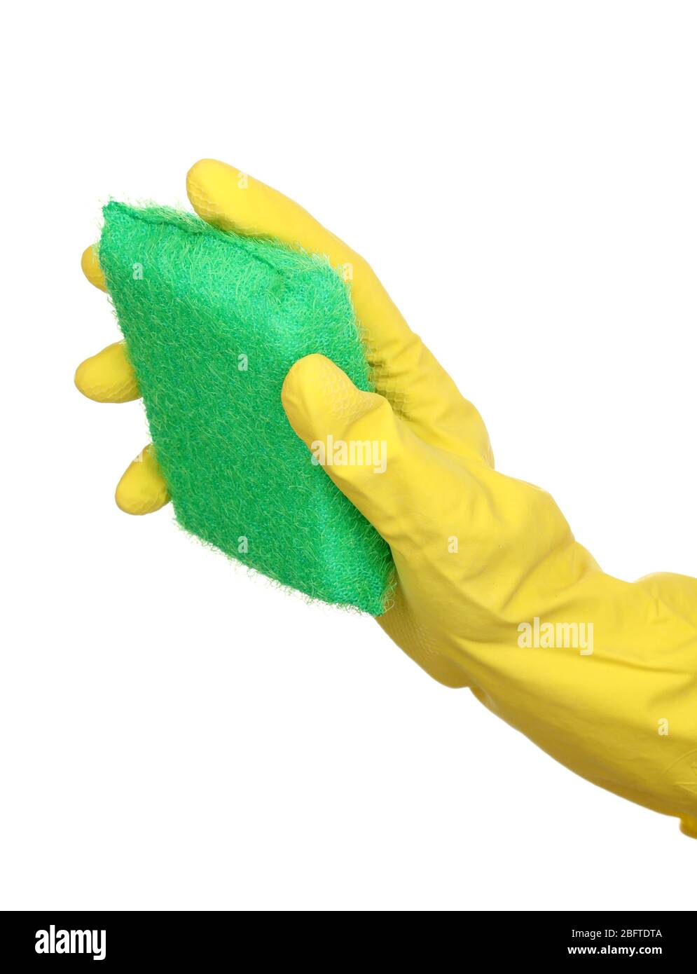 Sponge in hand isolated on white Stock Photo - Alamy