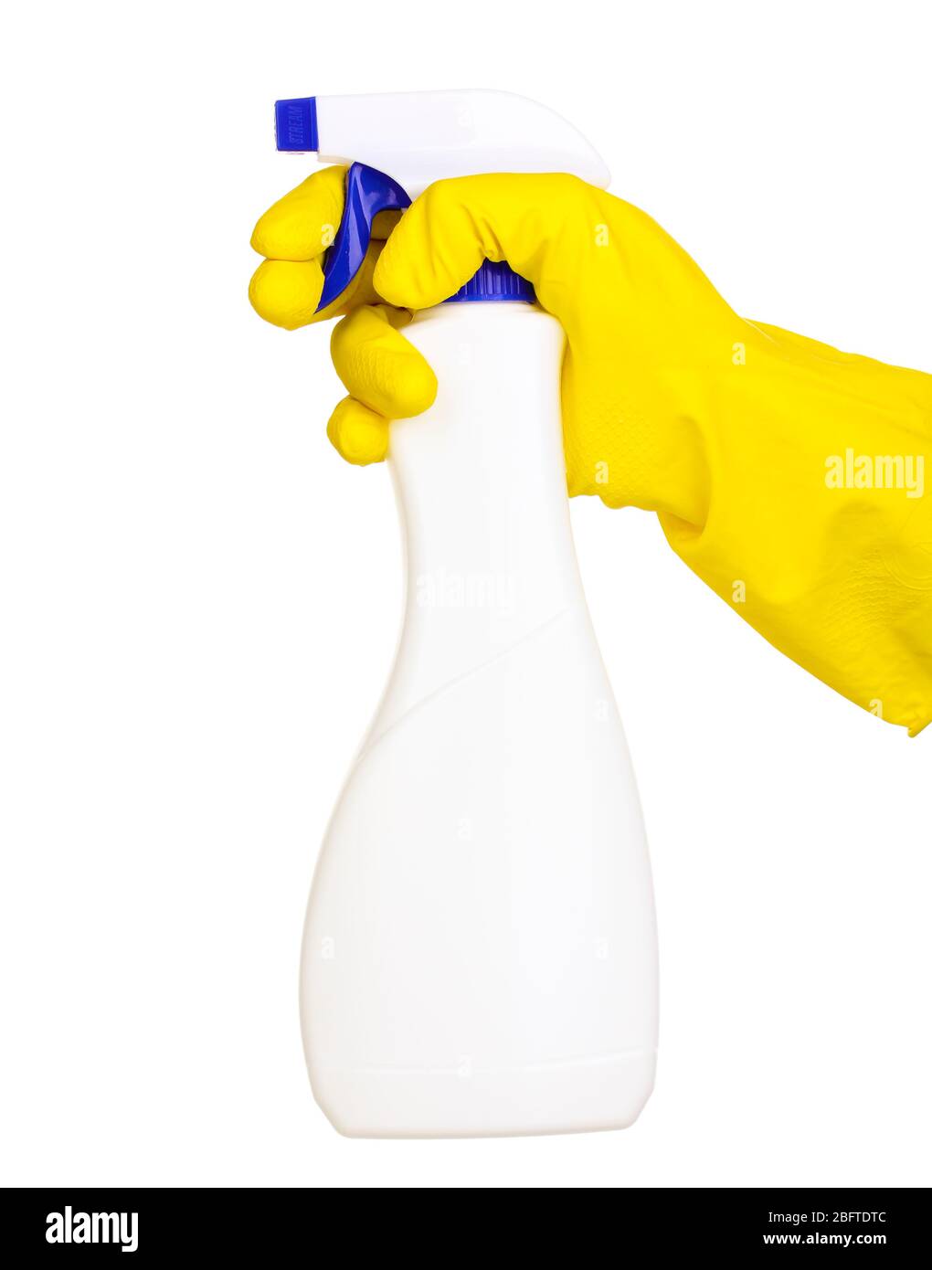 Cleaning spray in hand isolated on white Stock Photo - Alamy