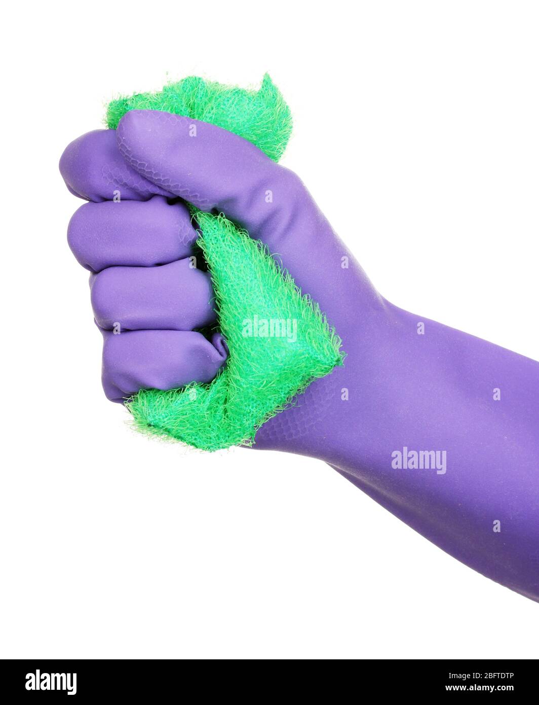 Sponge in hand isolated on white Stock Photo - Alamy
