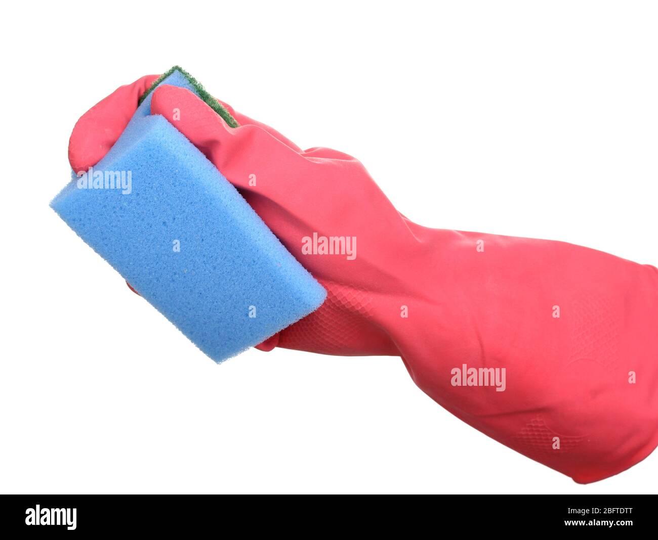 Sponge in hand isolated on white Stock Photo - Alamy