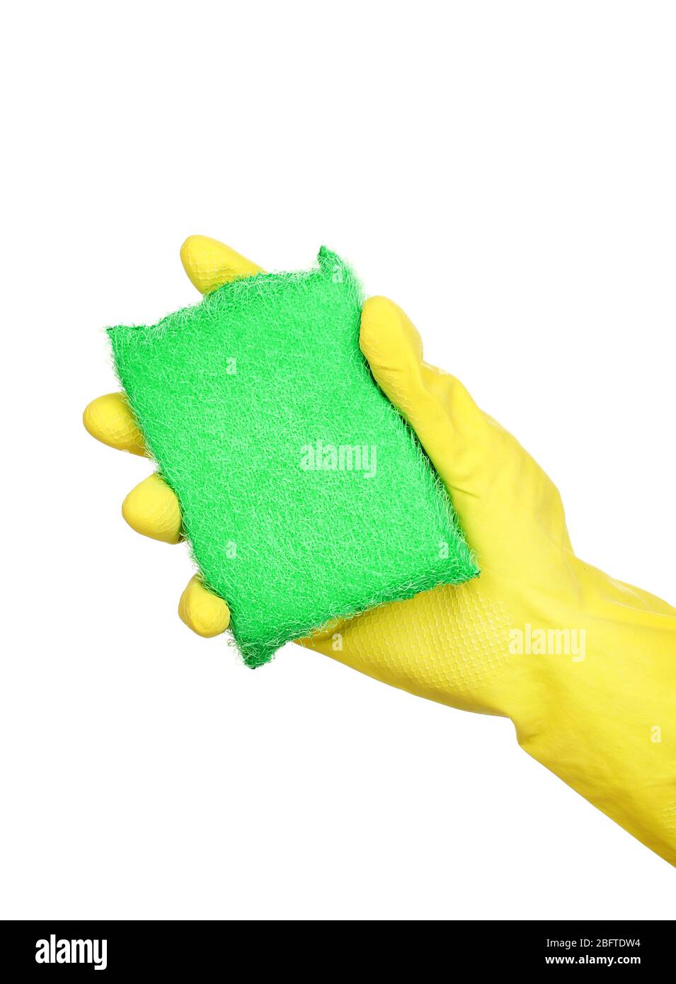 Sponge in hand isolated on white Stock Photo - Alamy