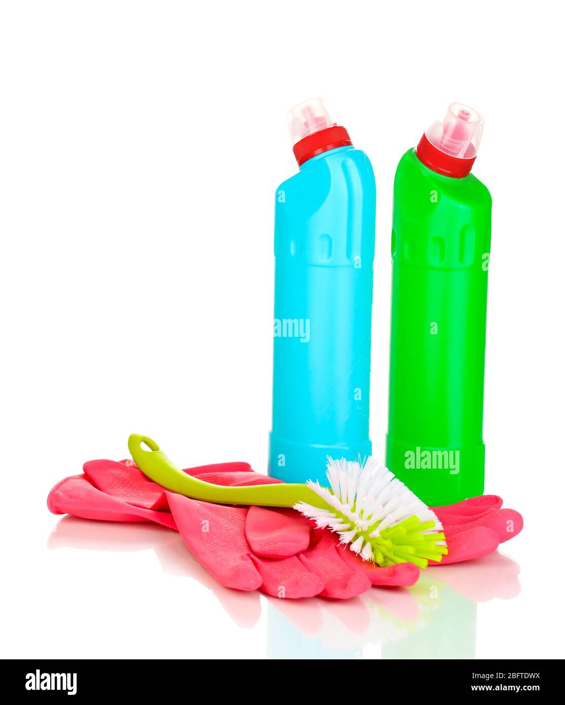 Cleaning items and brush for toilet isolated on white Stock Photo - Alamy