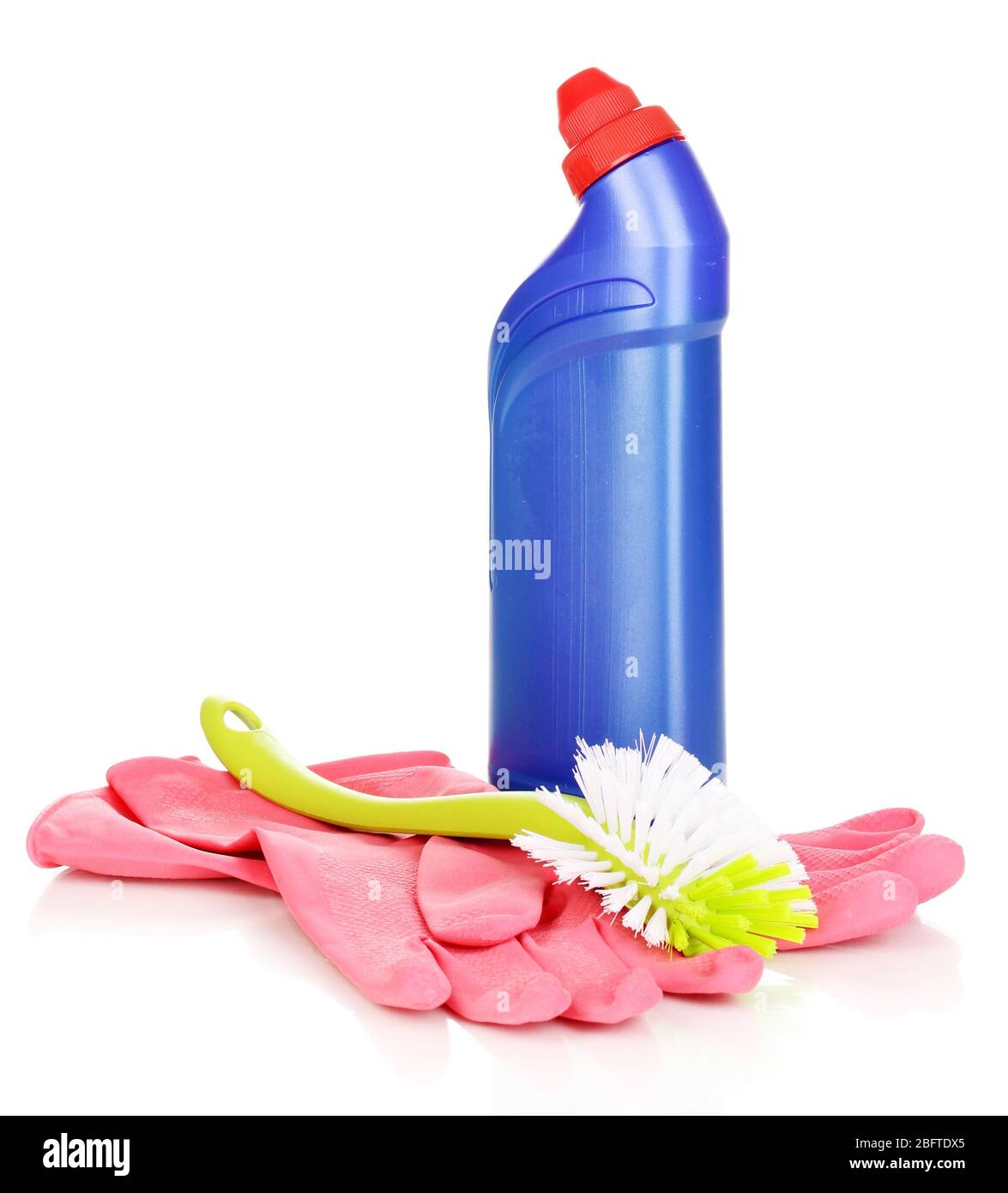 Cleaning items and brush for toilet isolated on white Stock Photo - Alamy