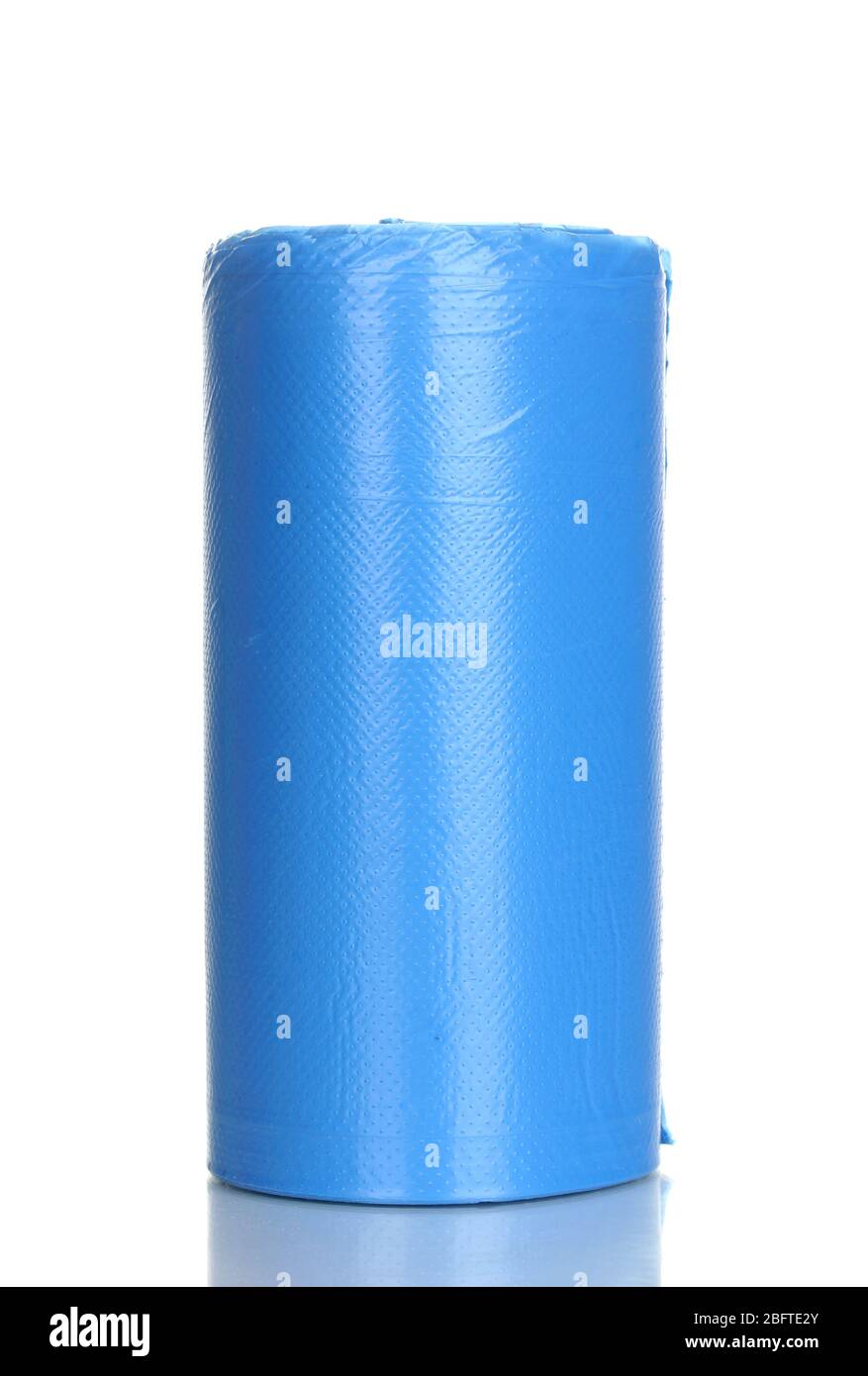 Roll of blue garbage bags isolated on white Stock Photo - Alamy