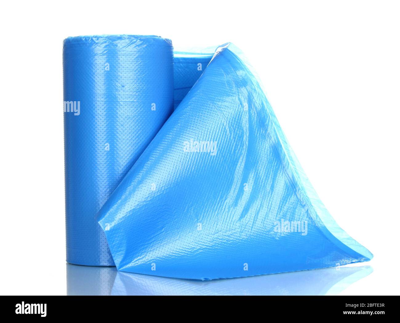 Roll of blue garbage bags isolated on white Stock Photo - Alamy