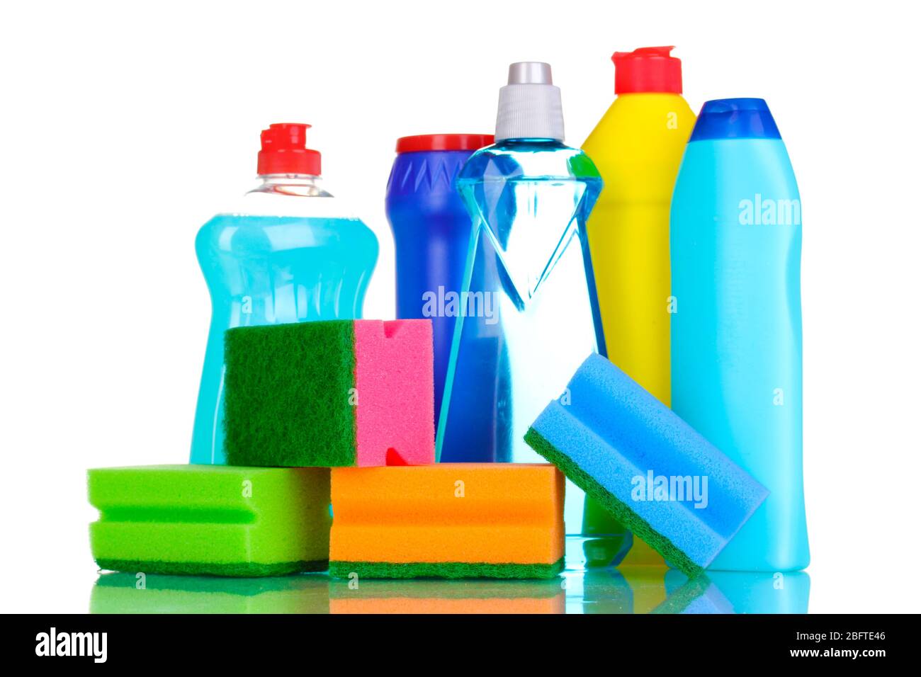 Cleaning items isolated on white Stock Photo - Alamy