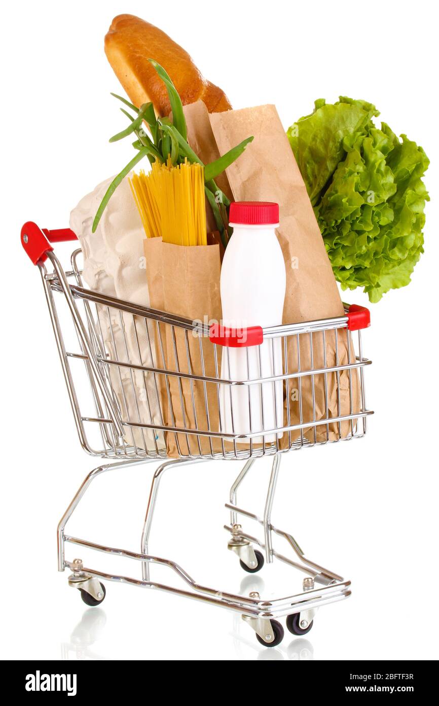 Trolley with food isolated on white Stock Photo - Alamy