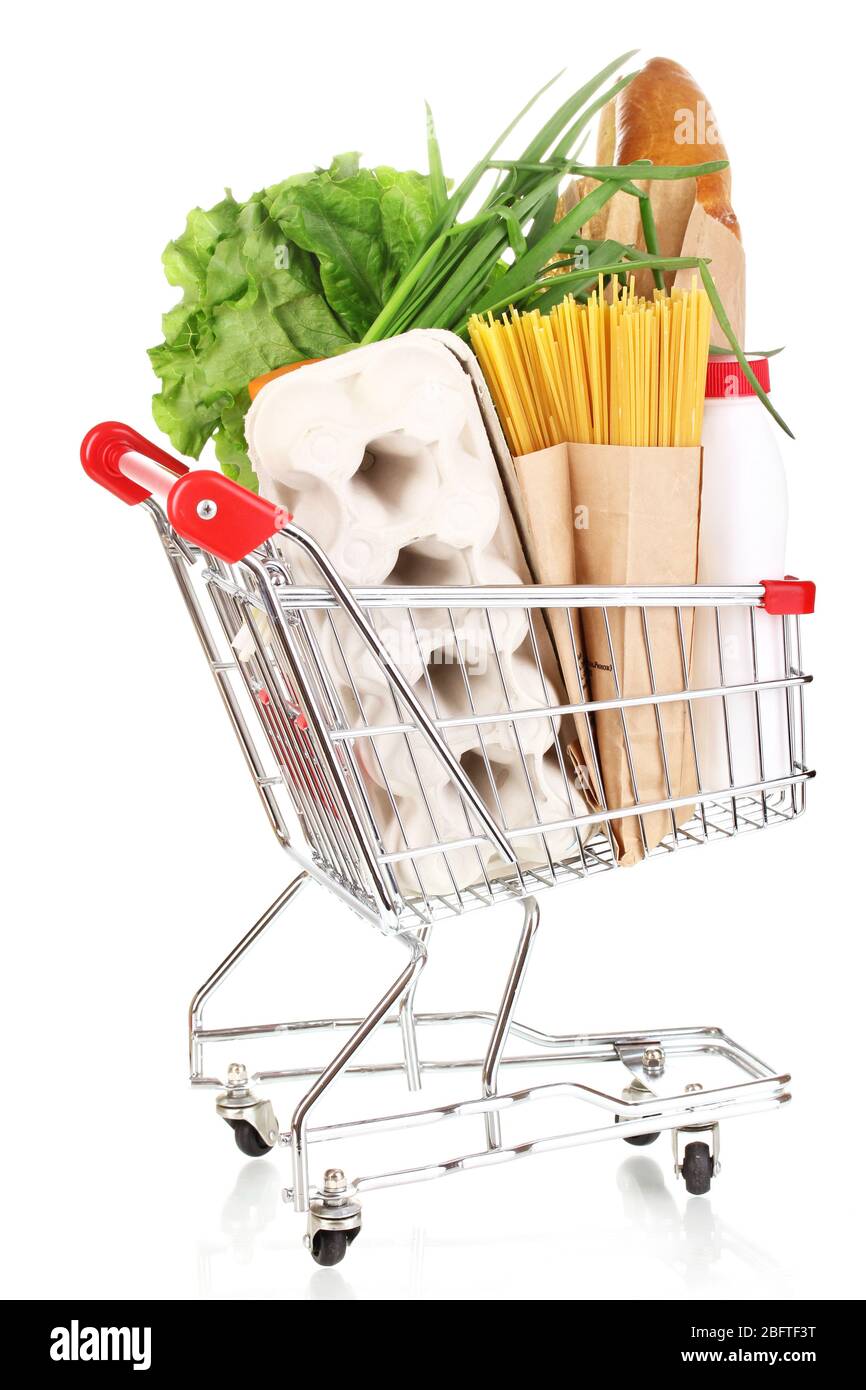 Trolley with food isolated on white Stock Photo - Alamy