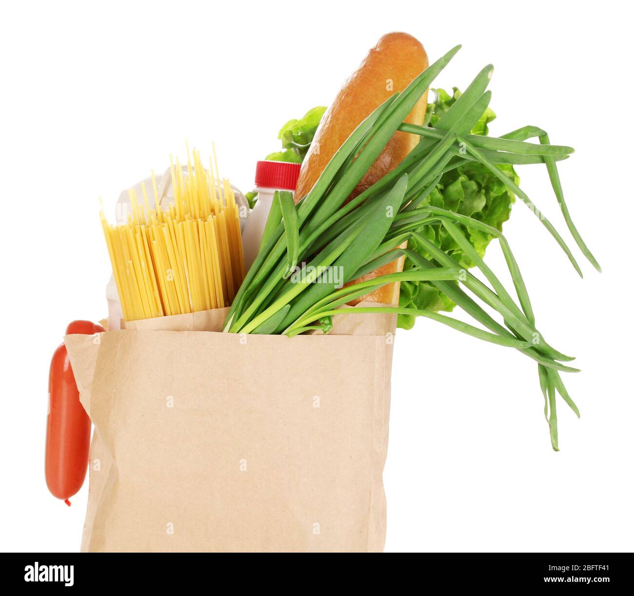Paper bag with food isolated on white Stock Photo - Alamy