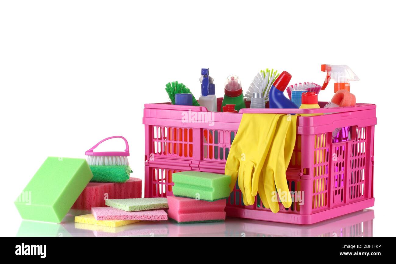 full box of cleaning products isolated on white Stock Photo - Alamy