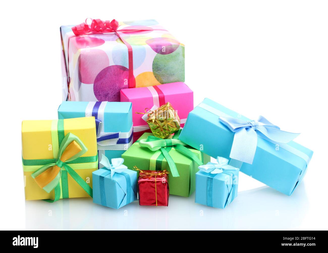 bright gifts with bows isolated on white Stock Photo - Alamy