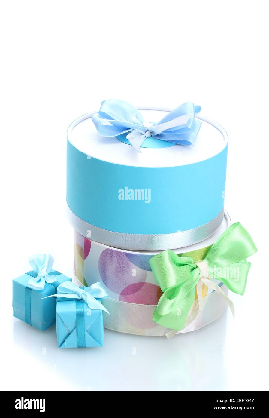 bright gifts with bows isolated on white Stock Photo - Alamy
