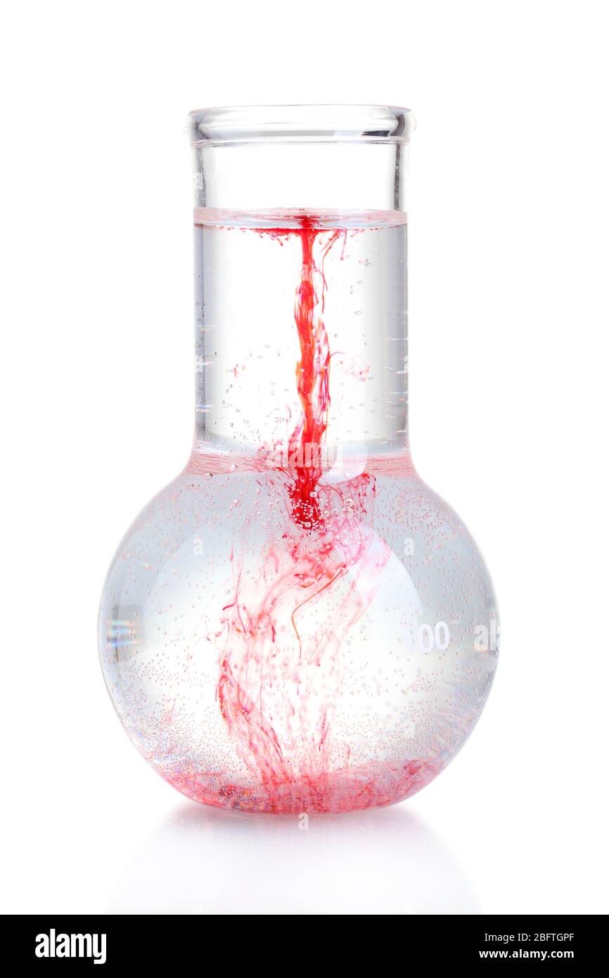 brightly ink in a flask with water isolated on white Stock Photo - Alamy