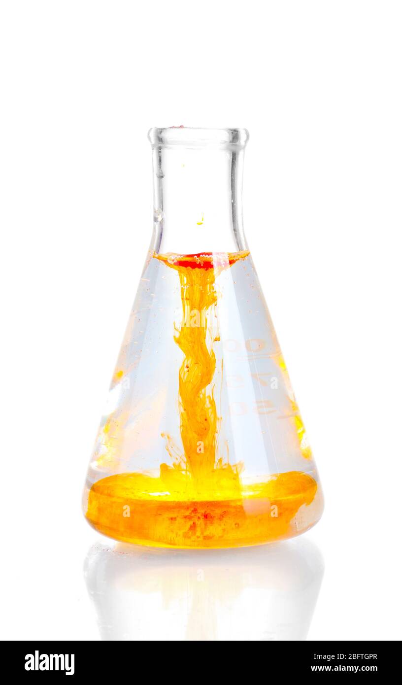 brightly ink in a flask with water isolated on white Stock Photo - Alamy