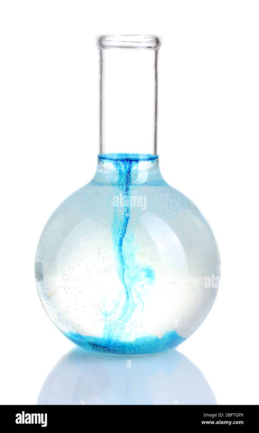 brightly ink in a flask with water isolated on white Stock Photo - Alamy