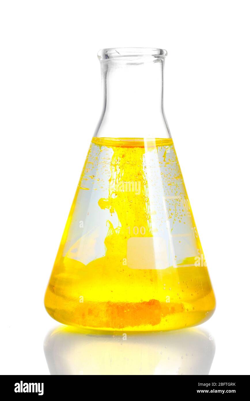 brightly ink in a flask with water isolated on white Stock Photo - Alamy