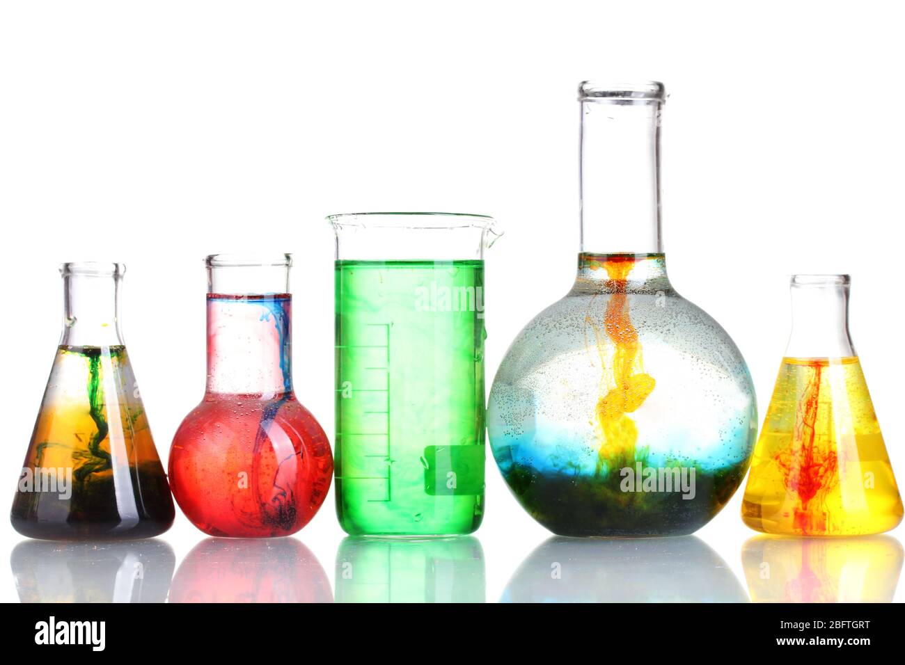 brightly ink in a flask with water isolated on white Stock Photo - Alamy