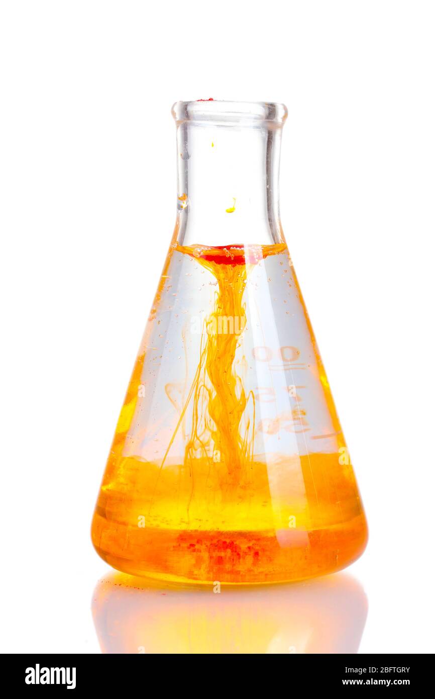 brightly ink in a flask with water isolated on white Stock Photo - Alamy