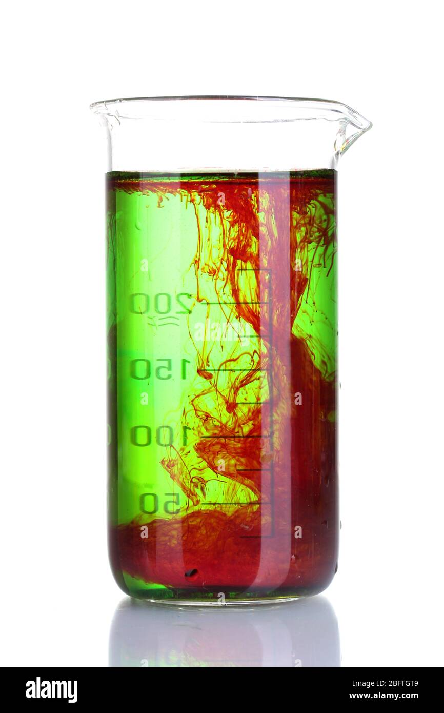brightly ink in a flask with water isolated on white Stock Photo - Alamy