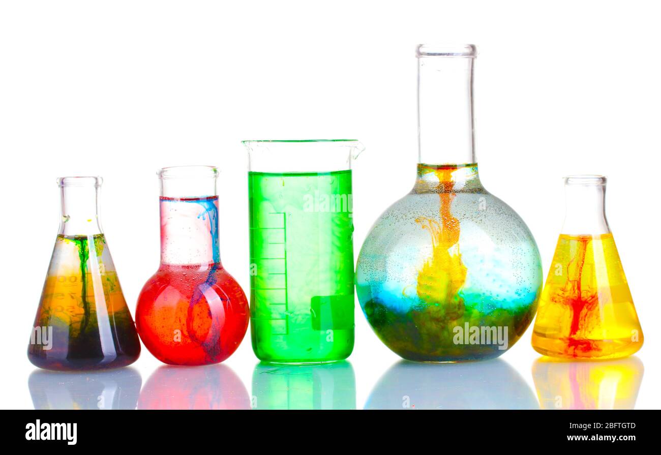 brightly ink in a flask with water isolated on white Stock Photo - Alamy