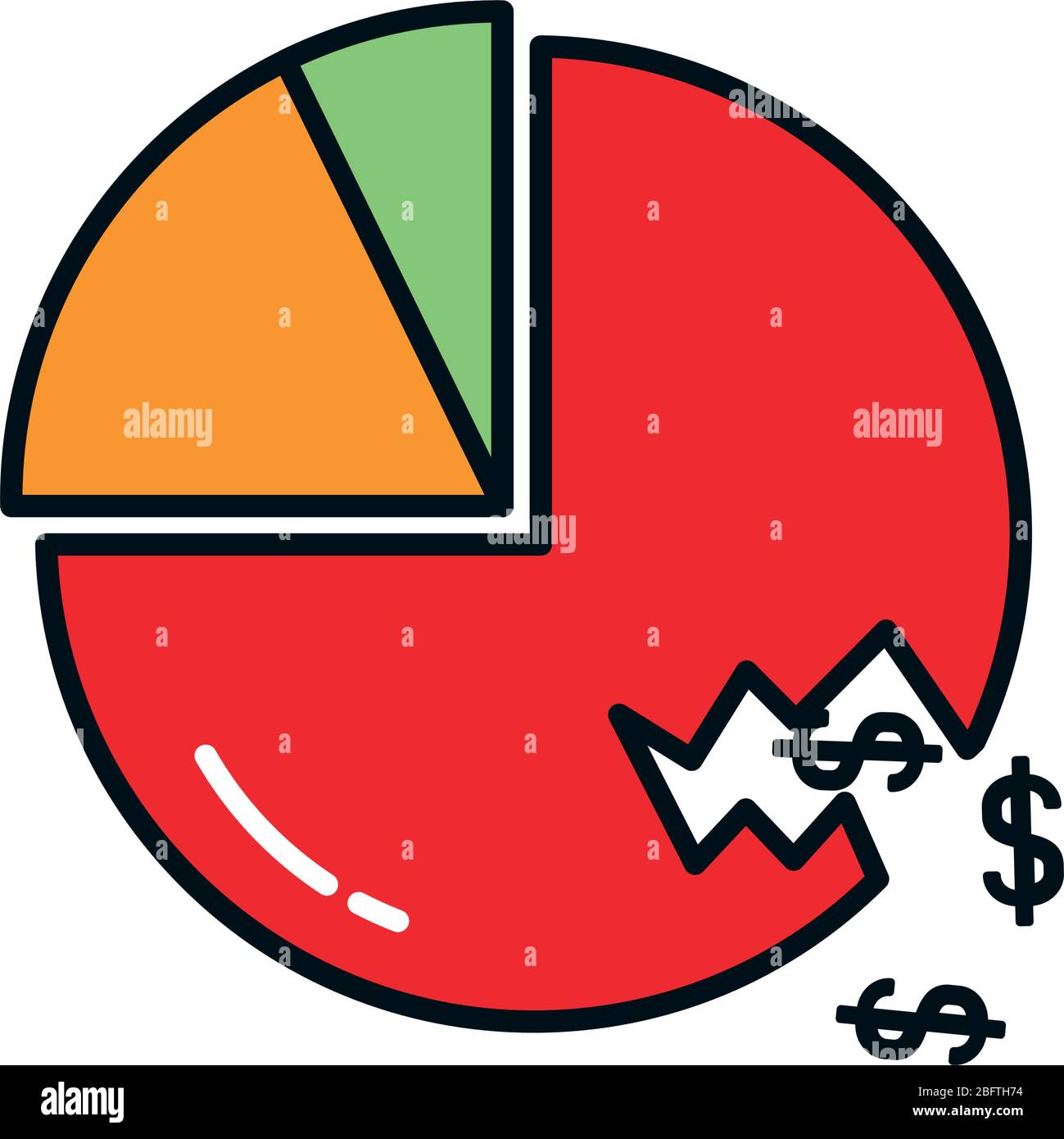 broken pie chart graphic icon over white background, line and fill ...