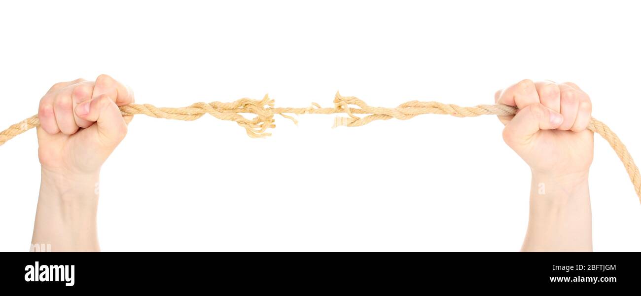 Hands breaking rope hi-res stock photography and images - Alamy