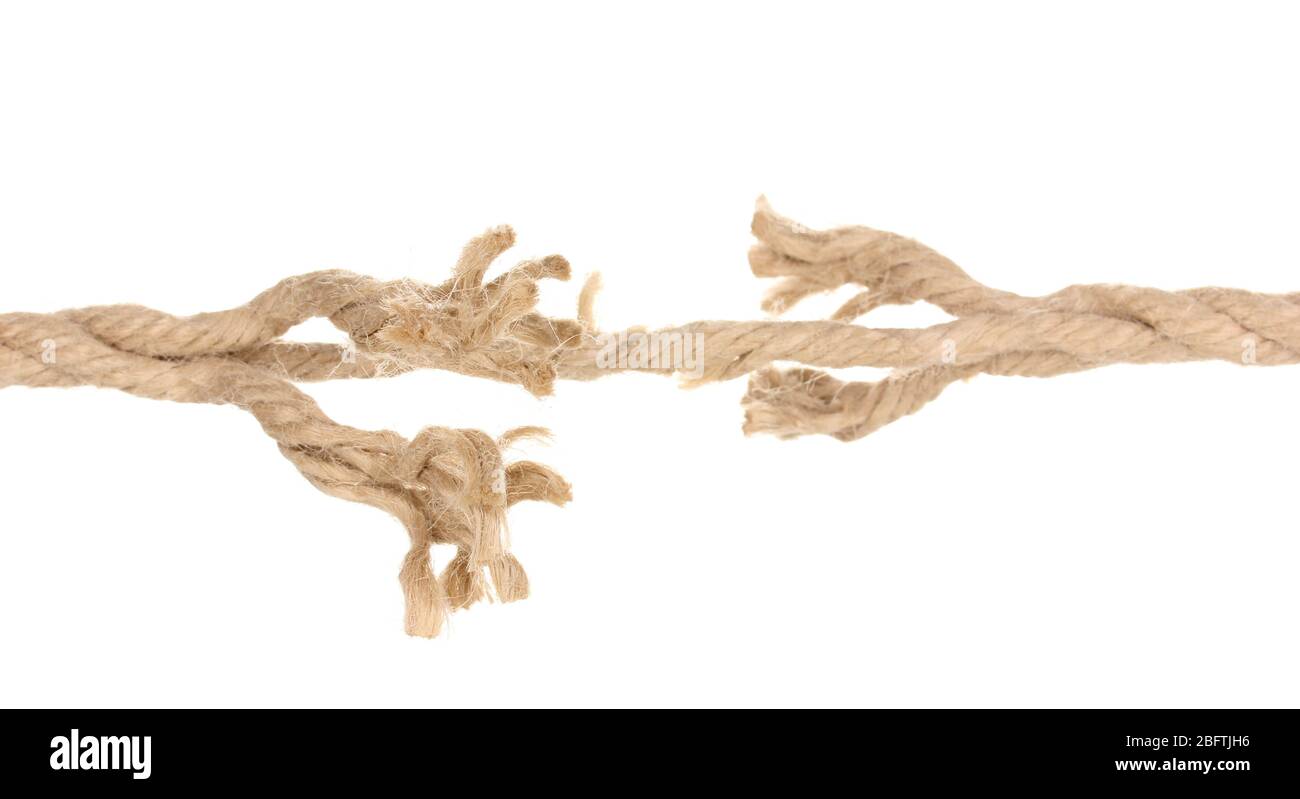 Breaking rope isolated on white Stock Photo - Alamy