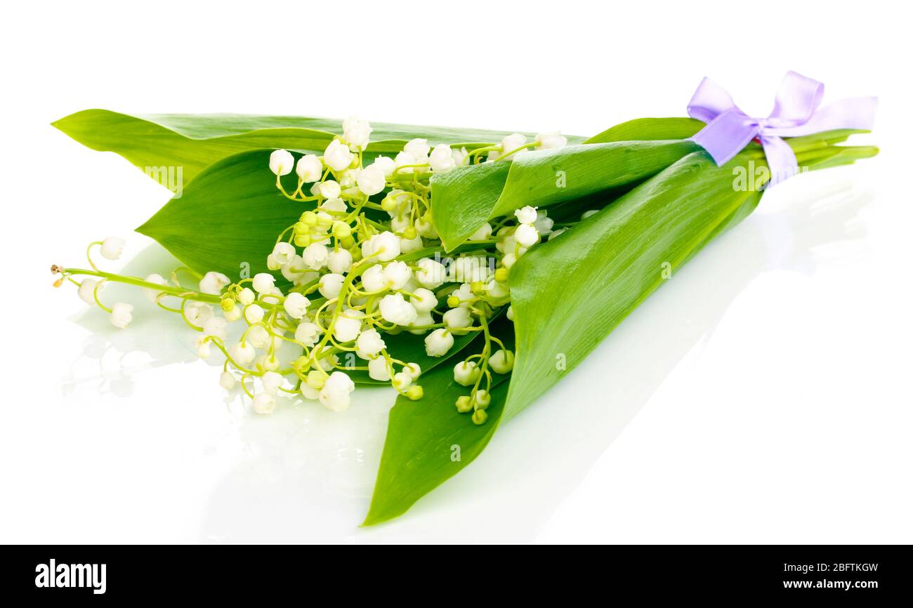 Bouquet of may-lilies isolated on white Stock Photo - Alamy