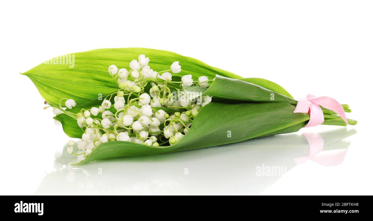 Bouquet of may-lilies isolated on white Stock Photo - Alamy