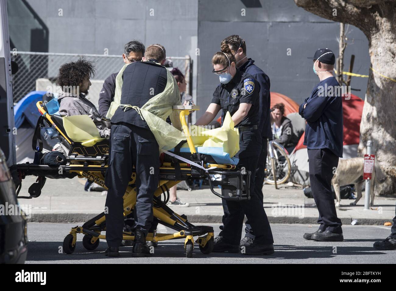 San Francisco, United States. 19th Apr, 2020. Paramedics and ...