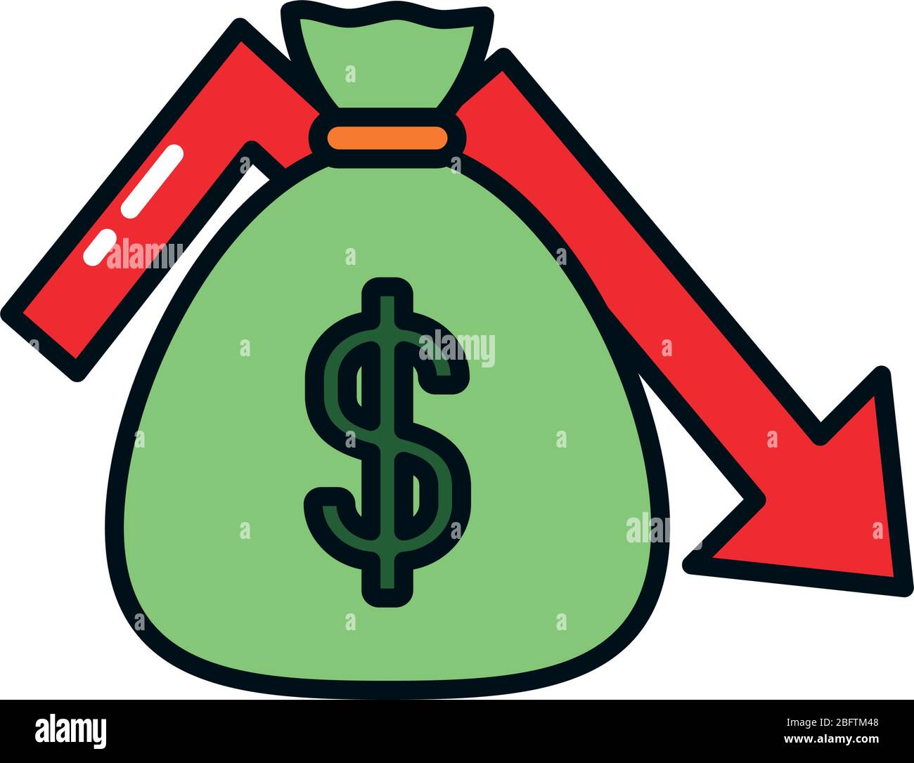 money bag and arrow icon over white background, line and fill style ...