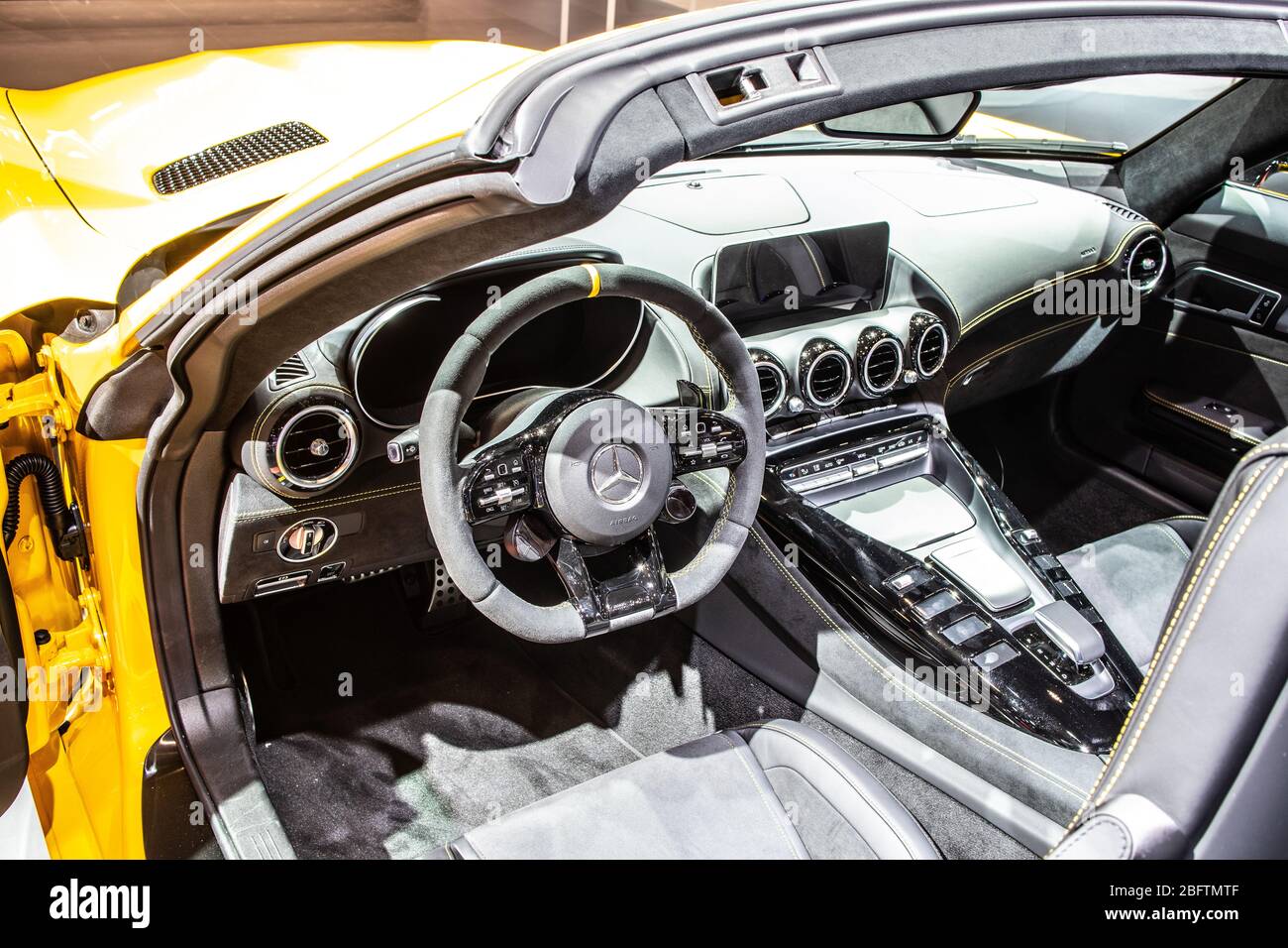 Brussels, Belgium, Jan 2020 Mercedes-AMG GT Roadster V8 bi-turbo with ...