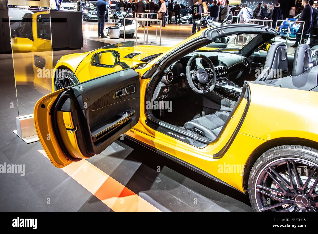 Brussels, Belgium, Jan 2020 Mercedes-AMG GT Roadster V8 bi-turbo with ...