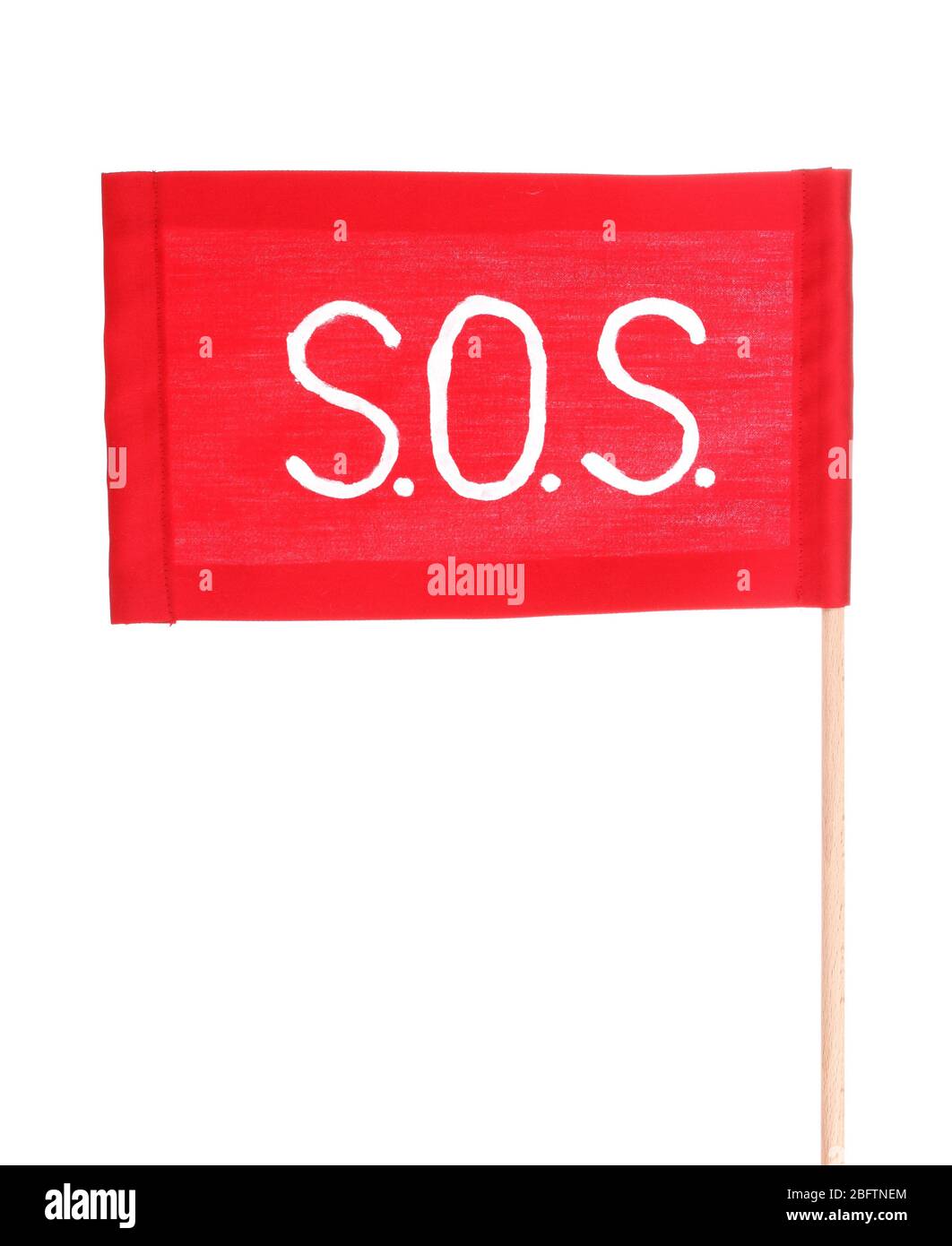 SOS signal written on red cloth isolated on white Stock Photo - Alamy