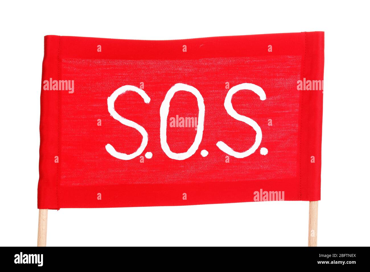 SOS signal written on red cloth isolated on white Stock Photo - Alamy