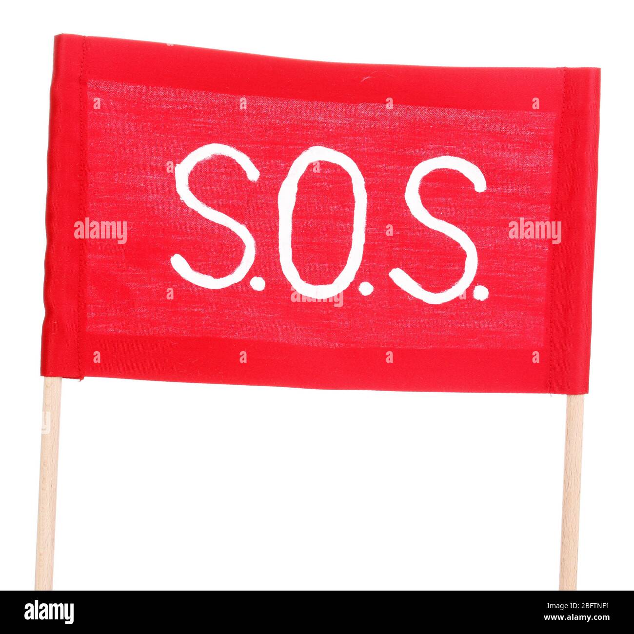 SOS signal written on red cloth isolated on white Stock Photo - Alamy