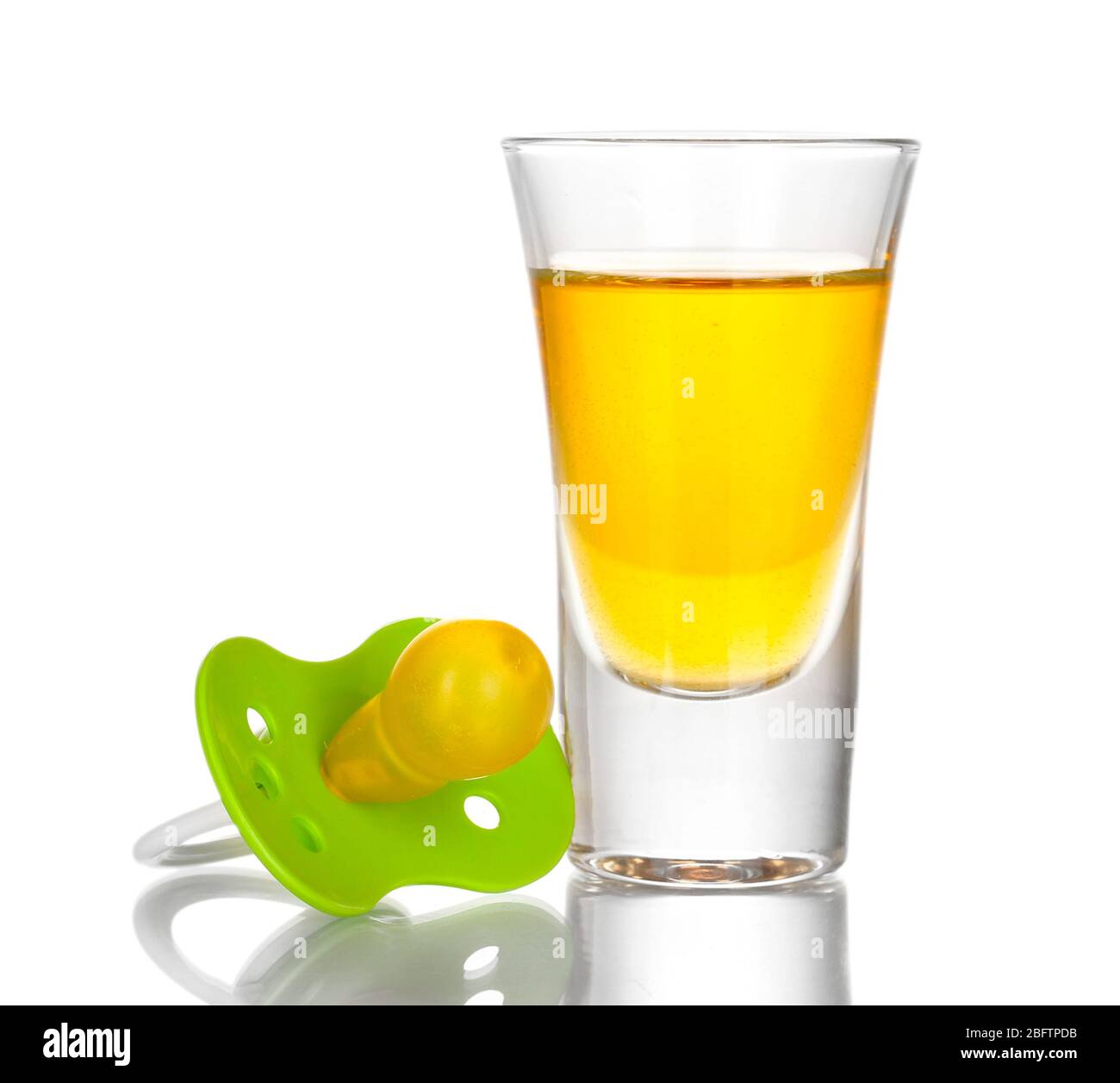 Baby dummy with alcoholic beverage isolated on white Stock Photo - Alamy