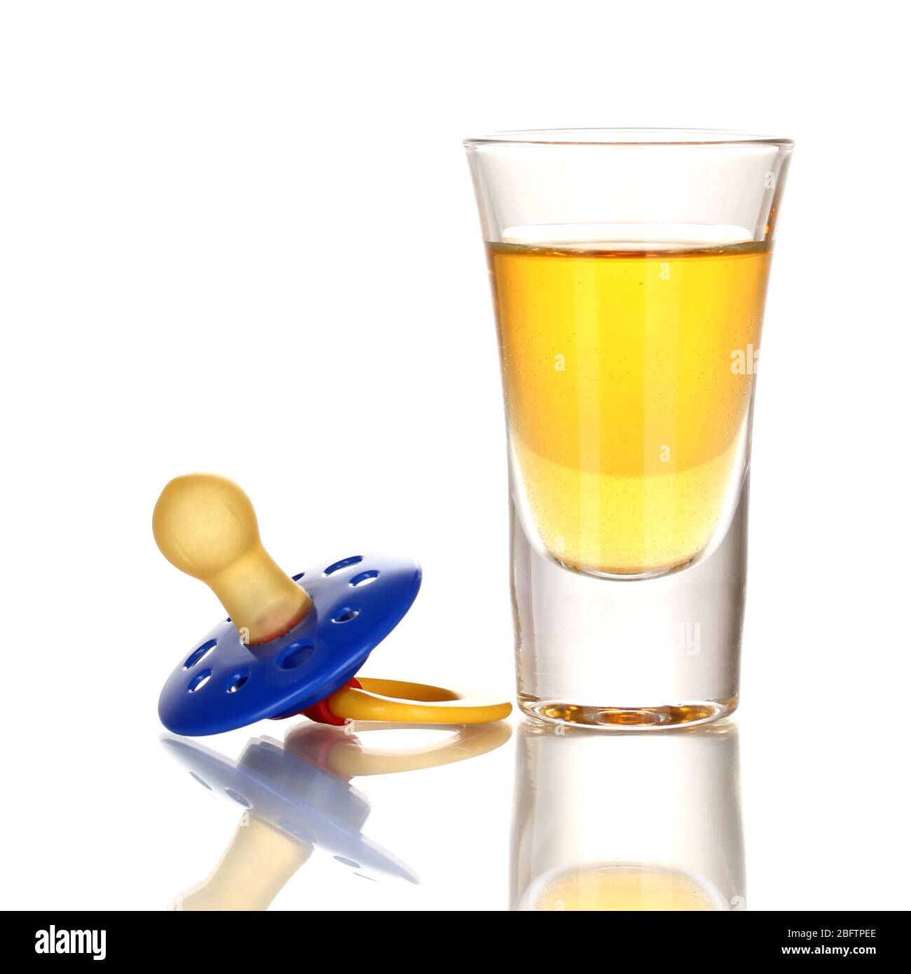 Baby dummy with alcoholic beverage isolated on white Stock Photo - Alamy