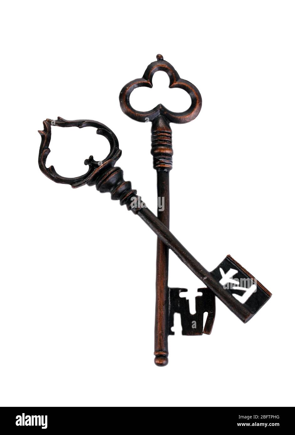 Two antique keys isolated on white Stock Photo - Alamy