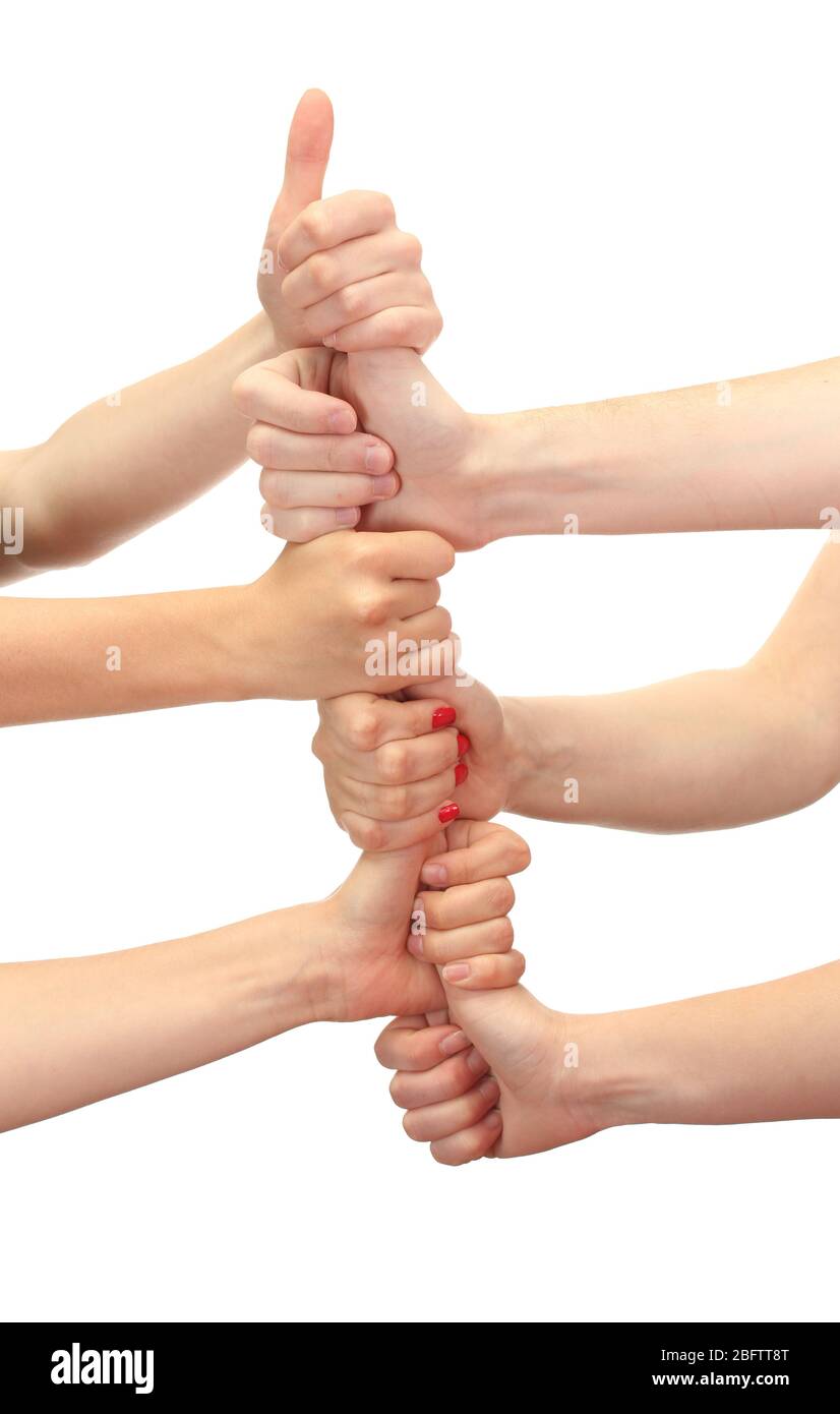 group of young people's hands isolated on white Stock Photo - Alamy